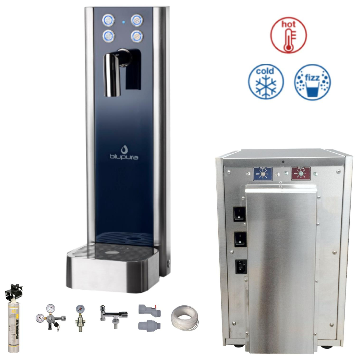Tafelwasser Heißwasser Anlage 30 Bluglass Tower ONE HOT